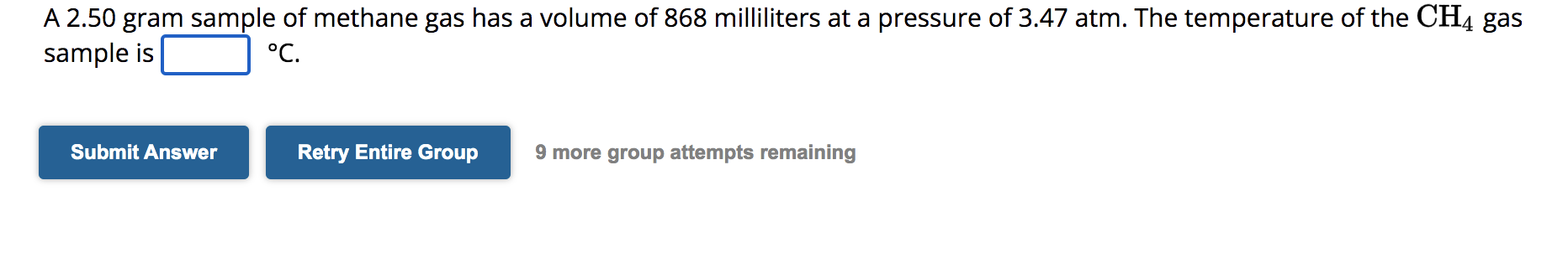 Solved A 2.50 gram sample of methane gas has a volume of 868 | Chegg.com