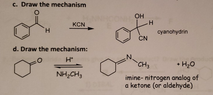 Solved c. Draw the mechanism он KCN cyanohydrin CN d. Draw | Chegg.com