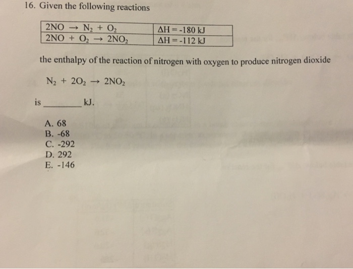 Solved 16. Given the following reactions 2NO → N2 + O2 | 2N0 | Chegg.com
