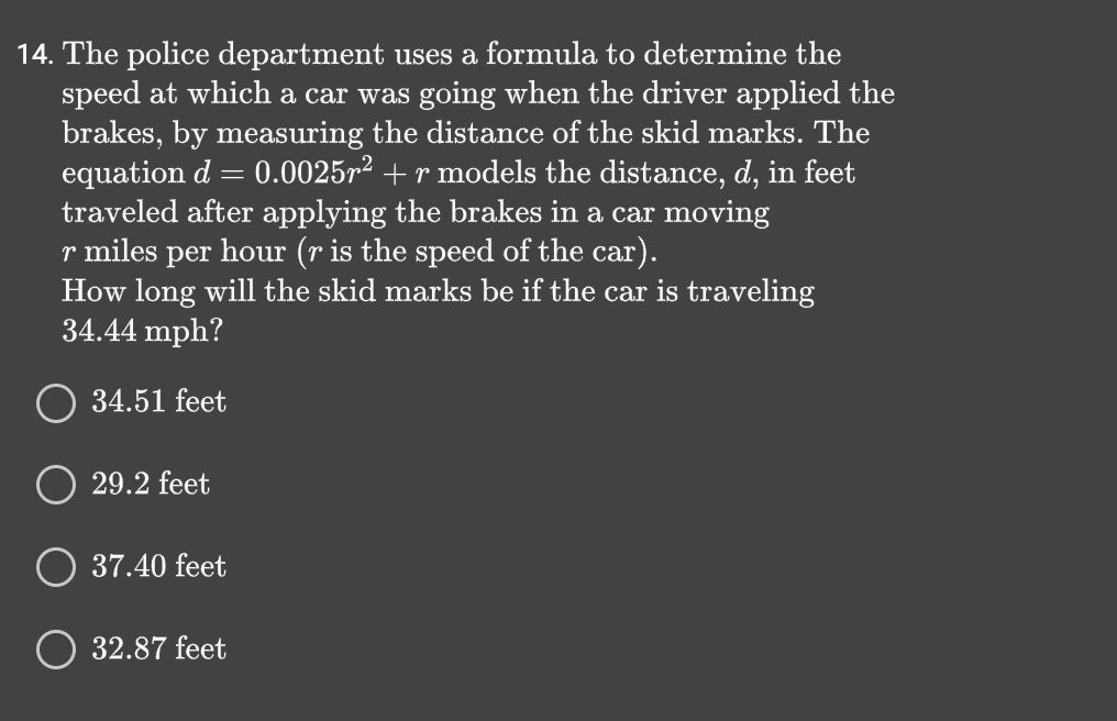 Solved 4. The police department uses a formula to determine | Chegg.com