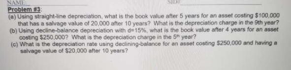 Solved NAME Problem #3 (a) Using straight-line depreciation, | Chegg.com