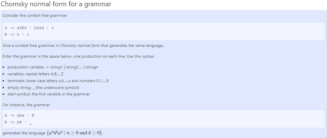 Solved Chomsky normal form for a grammar Consider the | Chegg.com