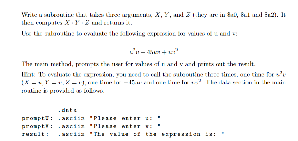 Write a subroutine that takes three arguments, X, Y, | Chegg.com