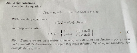 Solved Q3. Weak solutions Consider the equation xux+uy=0,0 | Chegg.com