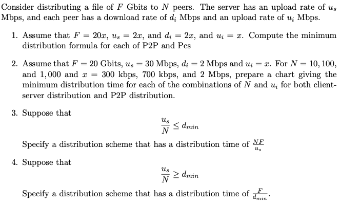 Solved Consider distributing a file of F Gbits to N peers. | Chegg.com