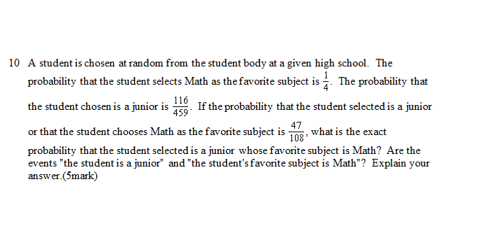 Solved 10 A student is chosen at random from the student | Chegg.com
