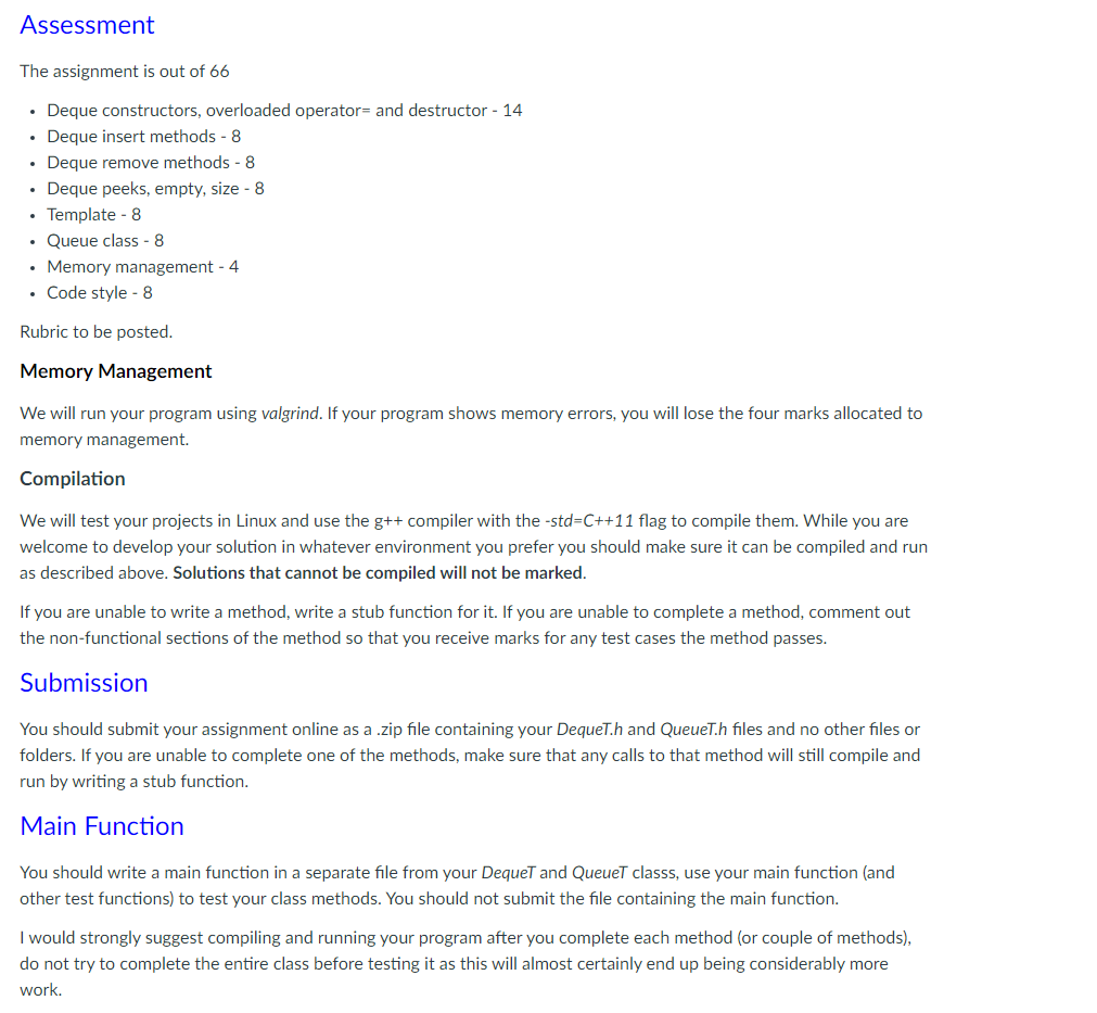 Solved Deque Description A deque (pronounced deck) is a | Chegg.com