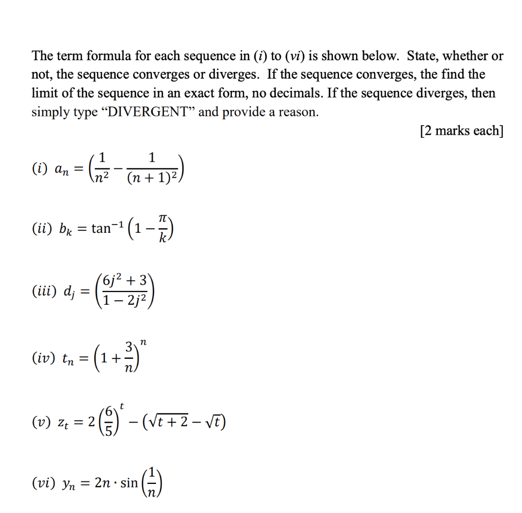 Solved The term formula for each sequence in (i) to (vi) is | Chegg.com