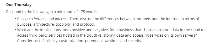Solved Due Thursday Respond to the following in a minimum of | Chegg.com