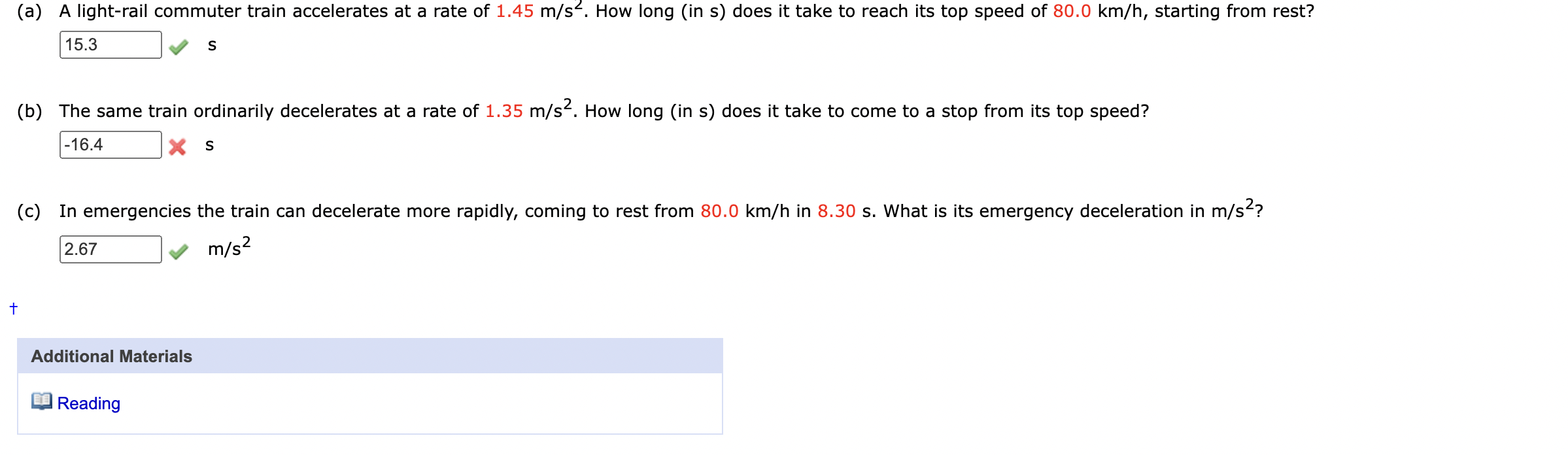 Solved a) A light-rail commuter train accelerates at a rate | Chegg.com