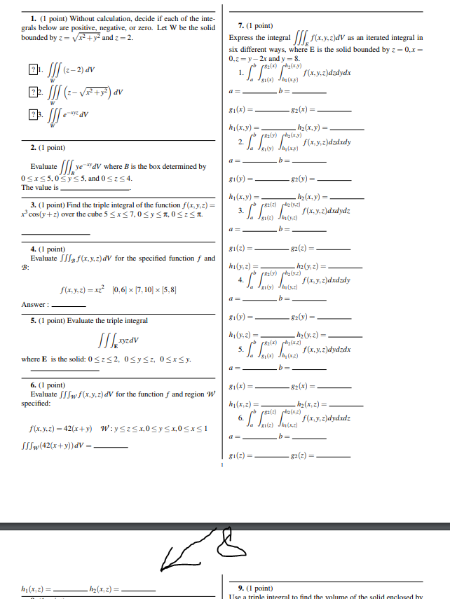 Solved 1. (1 point) Without calculation, decide if each of | Chegg.com