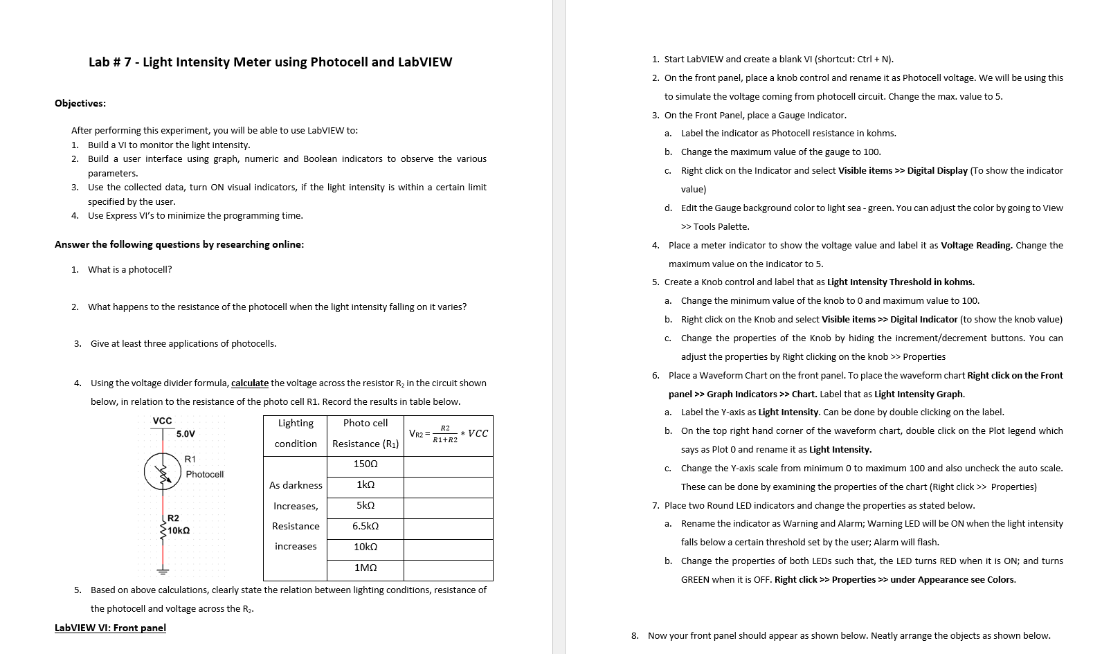 Lab \# 7 - Light Intensity Meter using Photocell and | Chegg.com