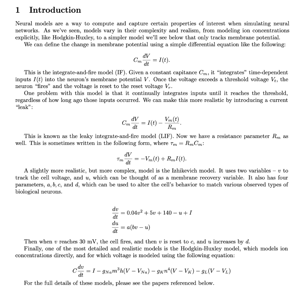 1 Introduction Neural models are a way to compute and | Chegg.com