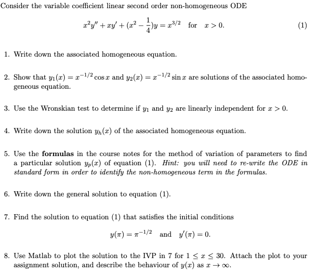 Solved Consider The Variable Coefficient Linear Second Order 1159