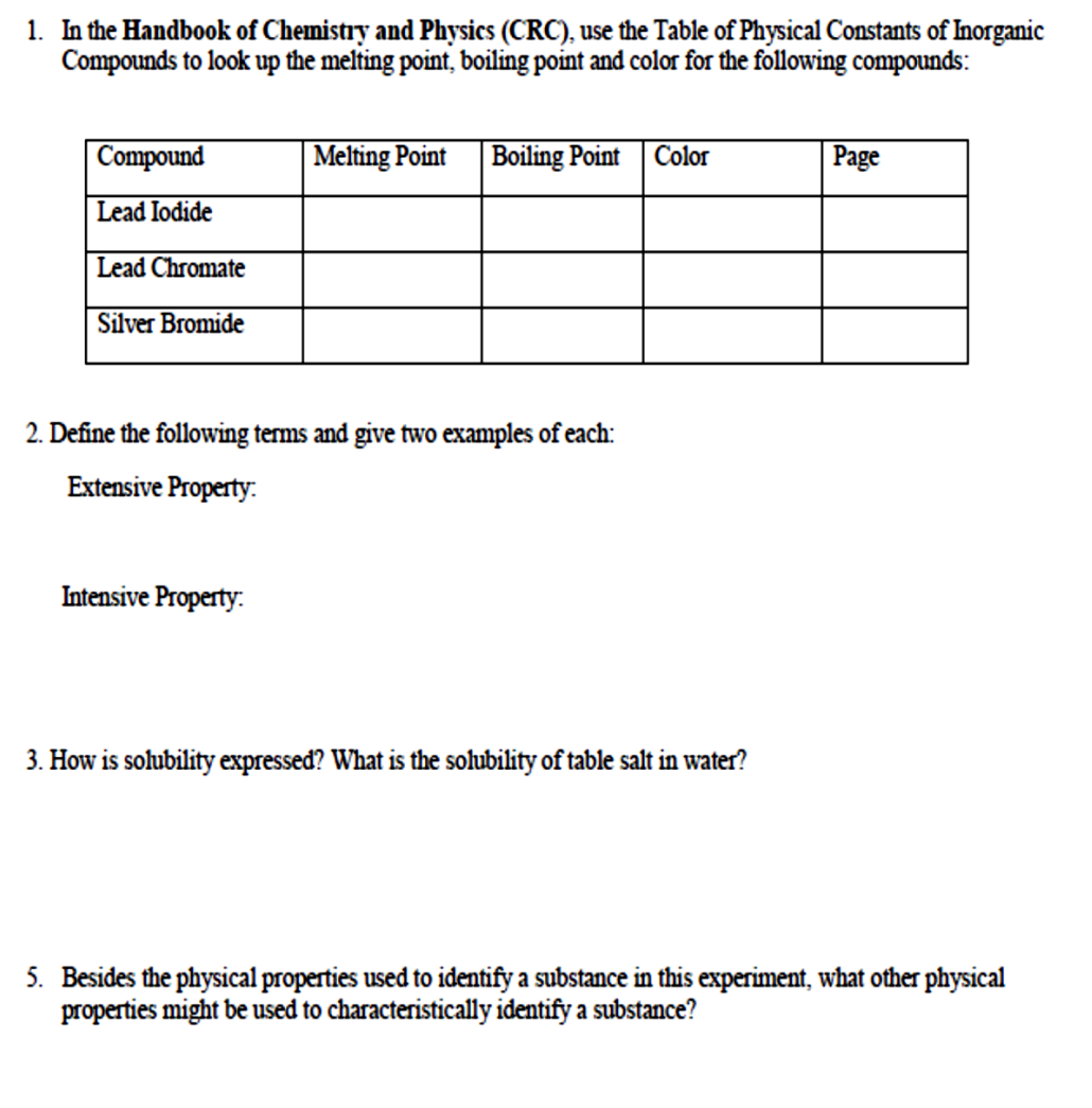 Solved 1. In the Handbook of Chemistry and Physics (CRC), | Chegg.com