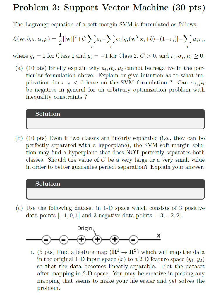 Problem 3: Support Vector Machine (30 pts) The | Chegg.com