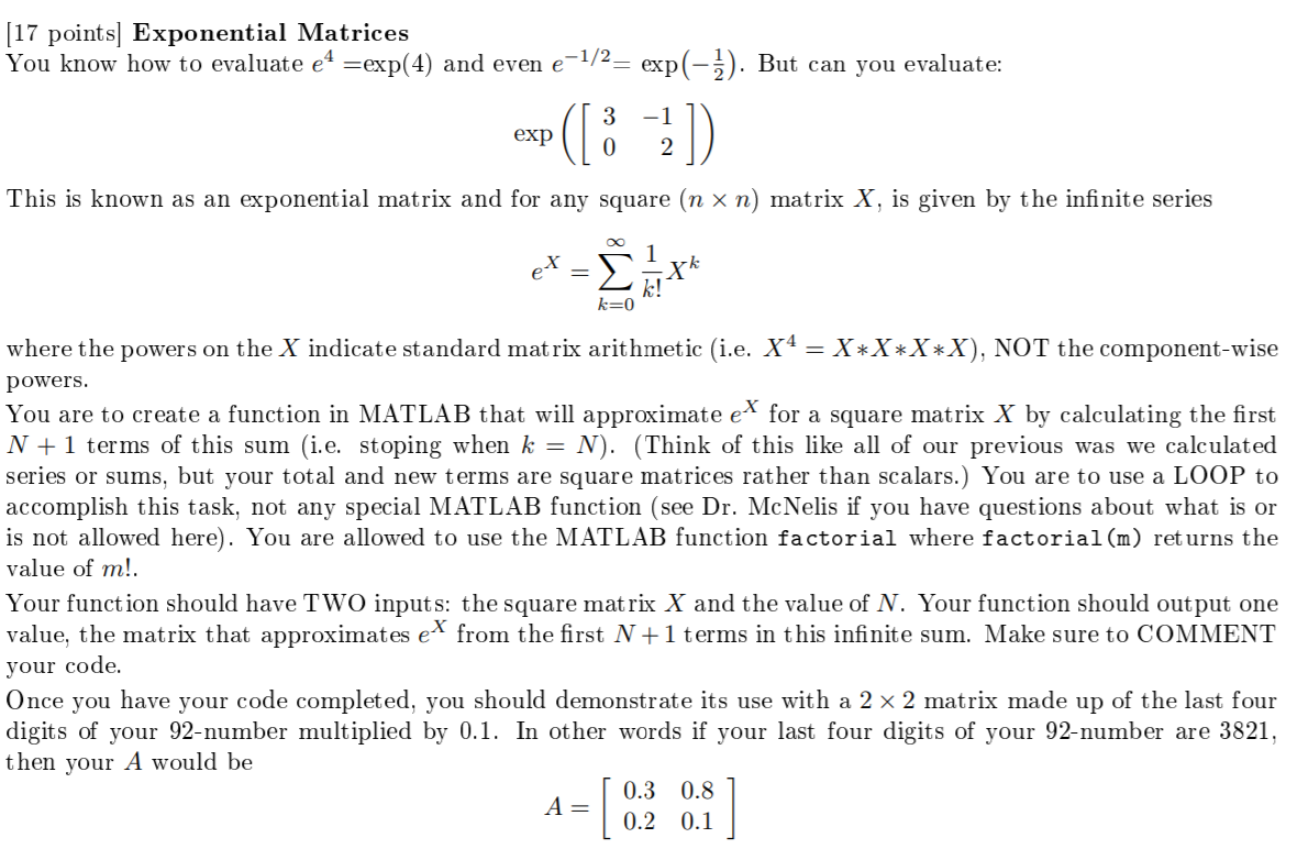 Solved [17 points] Exponential Matrices You know how to | Chegg.com