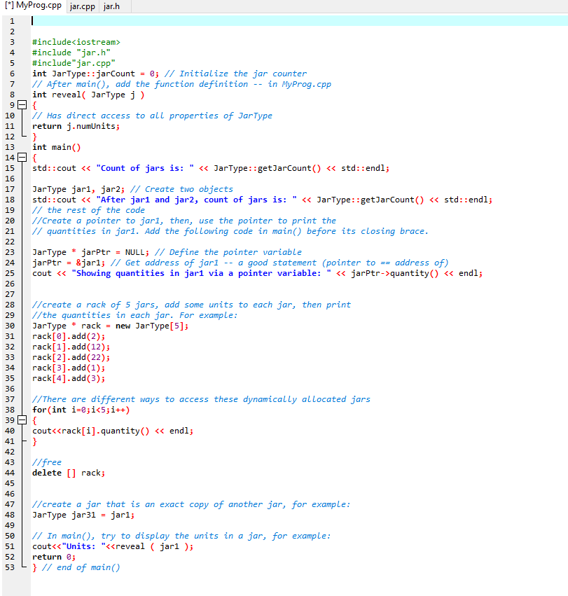 Solved a) In MyProg.cpp, main(), use cout to display a jar | Chegg.com