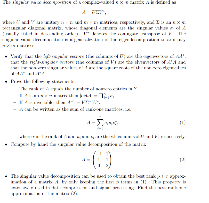 Solved The Singular Value Decomposition Of A Complex Valued