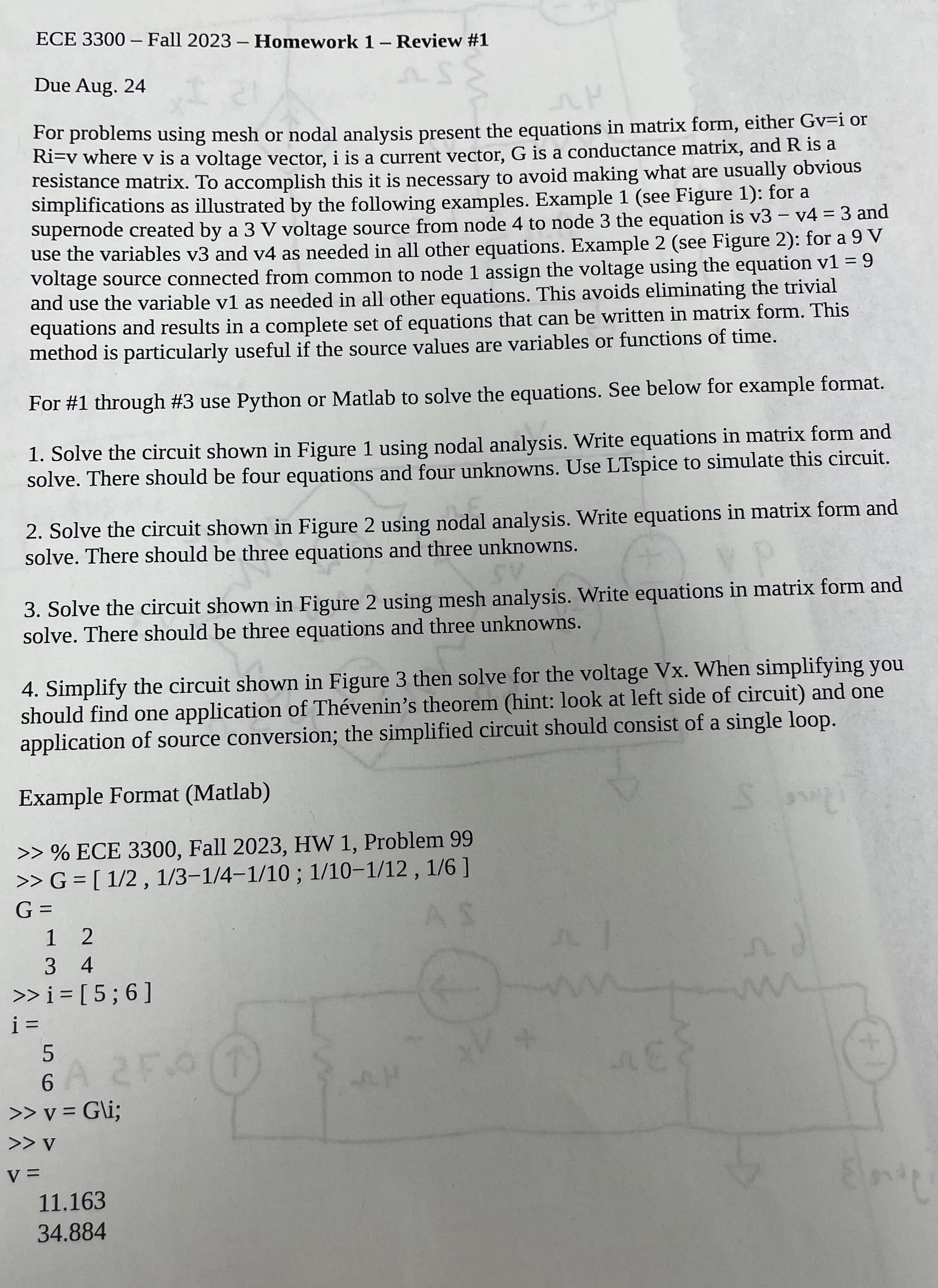 Solved F1Due Aug. 24 For problems using mesh or nodal | Chegg.com