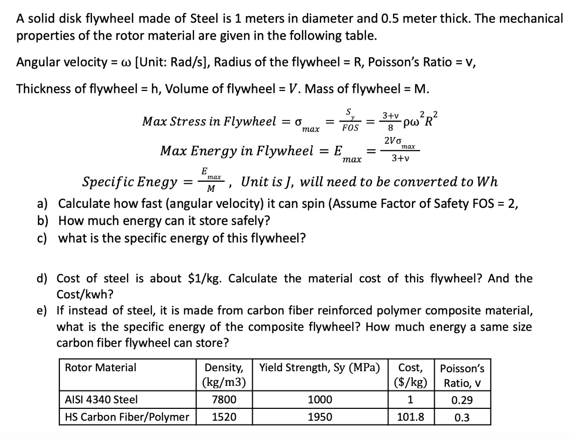 Solved A solid disk flywheel made of Steel is 1 meters in | Chegg.com