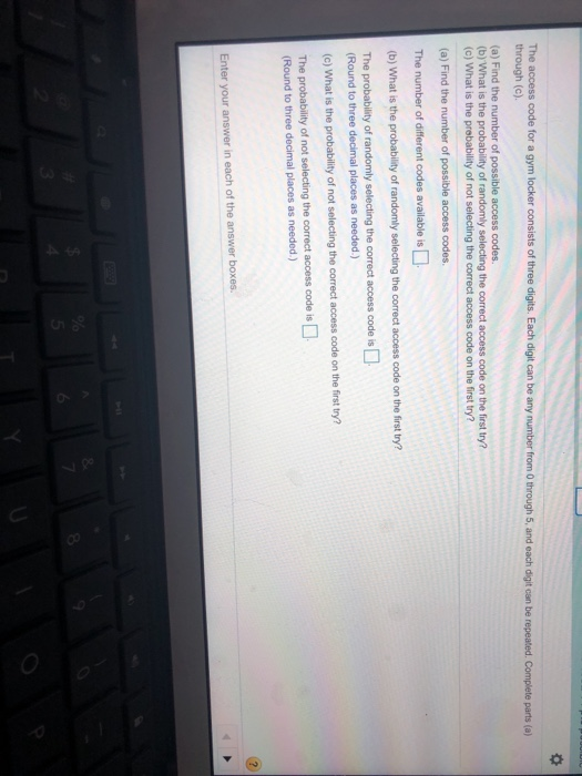 Solved The access code for a gym locker consists of three | Chegg.com