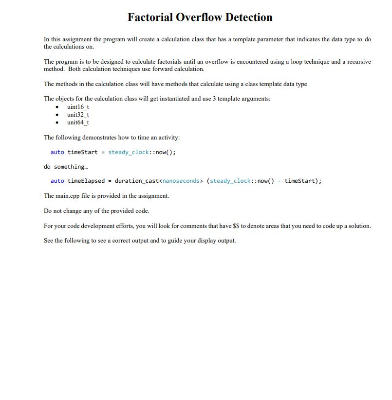 Factorial Overflow Detection In this assignment the | Chegg.com