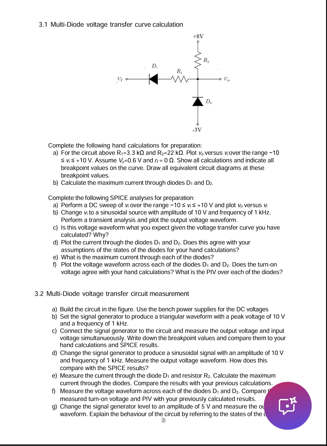 Solved 3.1 ﻿Multi-Diode voltage transfer curve | Chegg.com