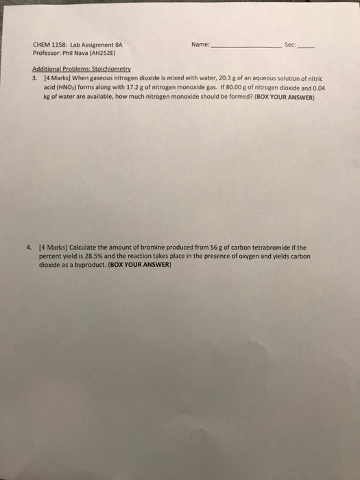 Solved CHEM 1158: Lab Assignment 8A Professor: Phil Nava | Chegg.com