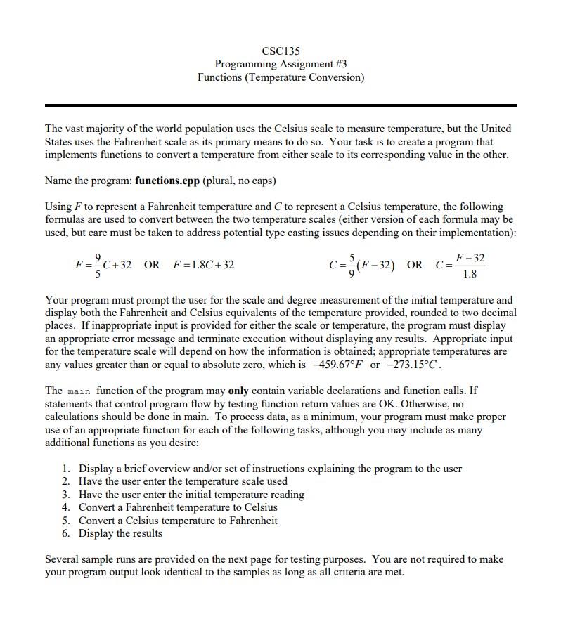 Solved Sample Runs for Temperature Conversion Programming | Chegg.com