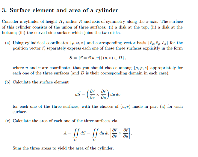 Solved 3. Surface element and area of a cylinder Consider a | Chegg.com