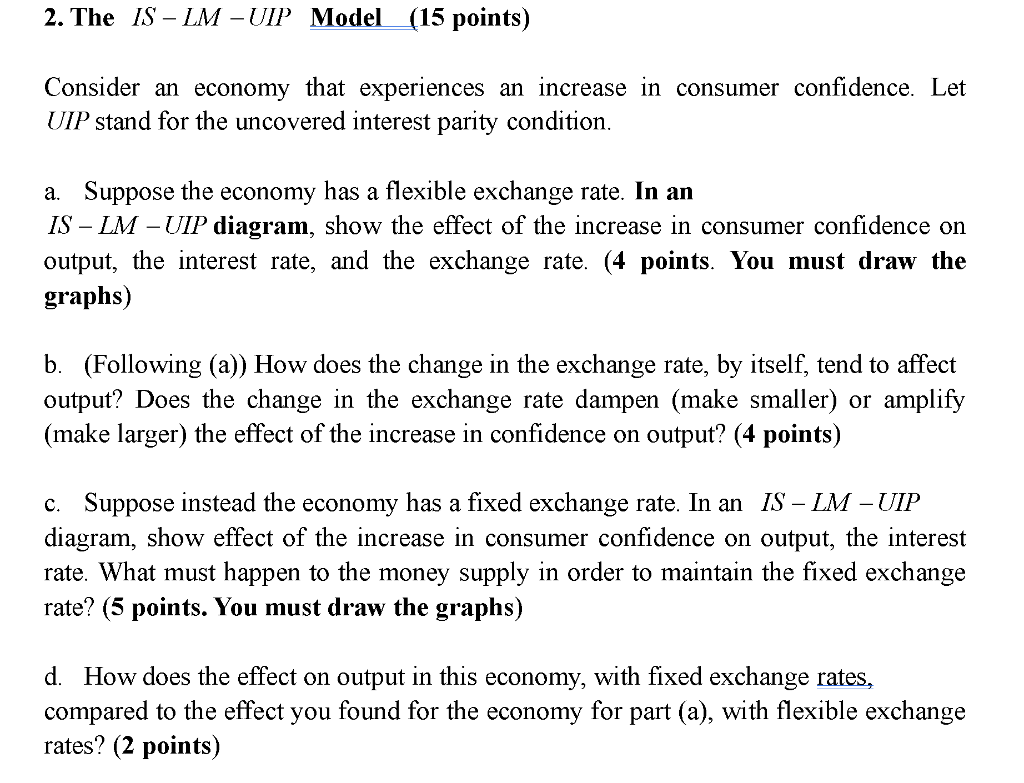 Solved 2. The IS – LM -UIP Model (15 points) Consider an | Chegg.com