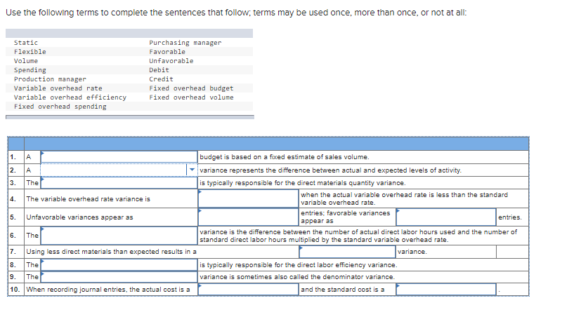 Solved Use the following terms to complete the sentences | Chegg.com