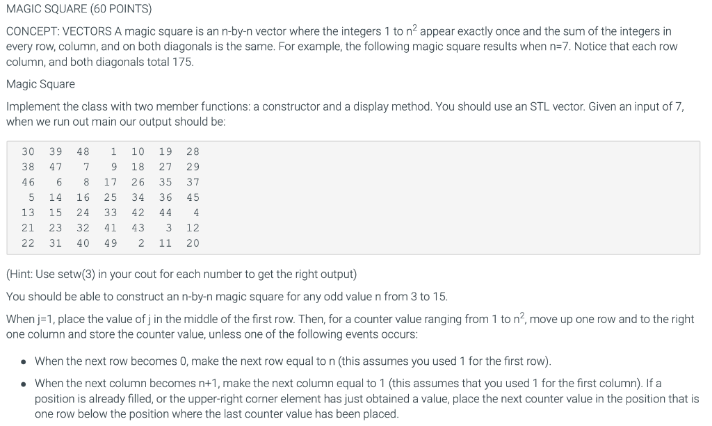 Solved MAGIC SQUARE 60 POINTS) CONCEPT: VECTORS A magic | Chegg.com