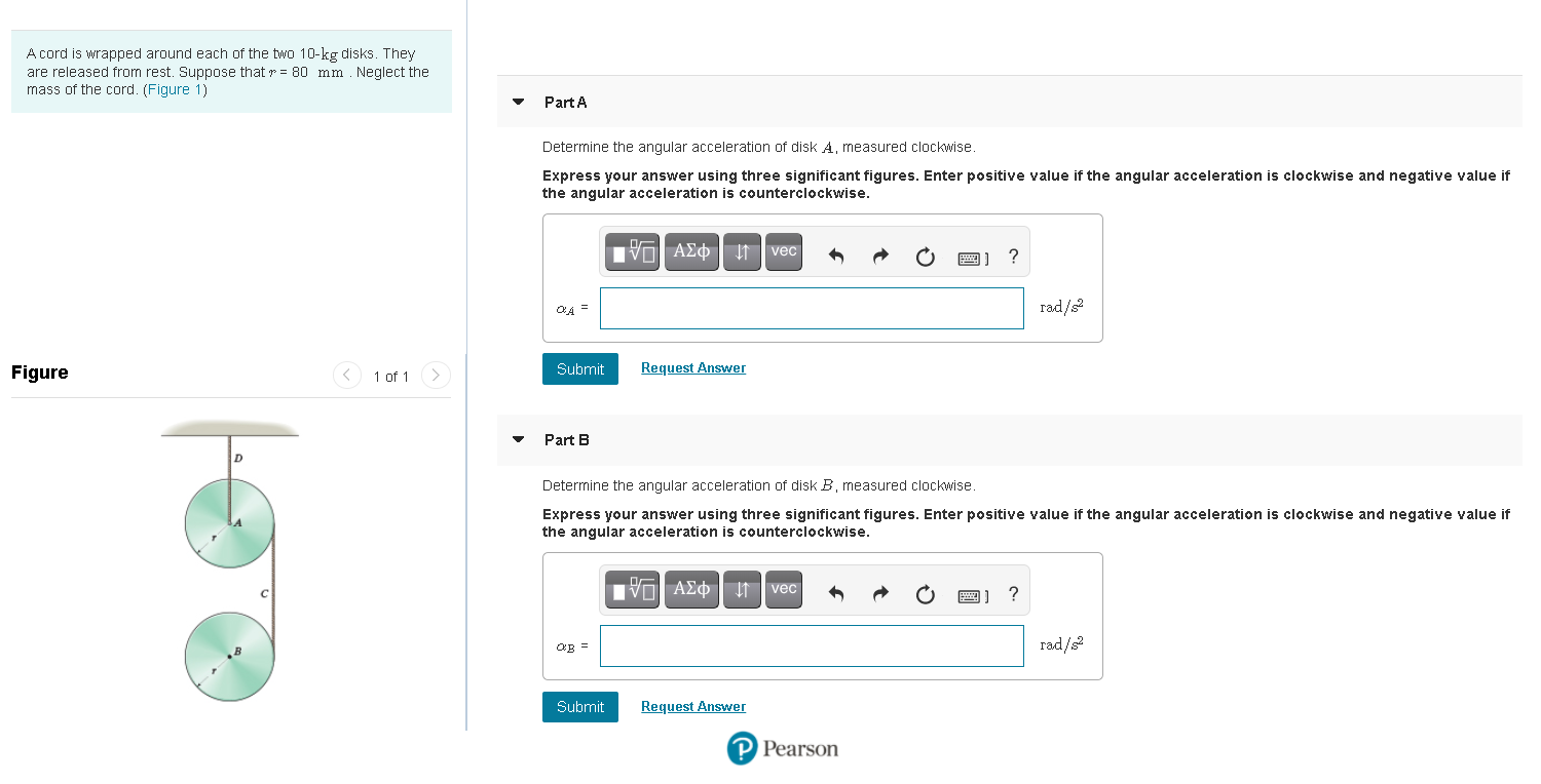 Solved A cord is wrapped around each of the two 10-kg disks. | Chegg.com