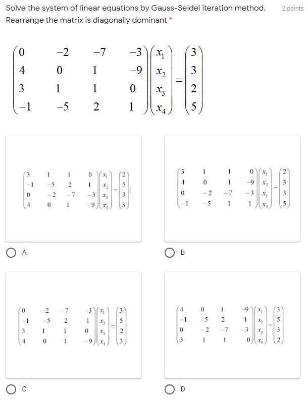 Solved 2 points Solve the system of linear equations by | Chegg.com