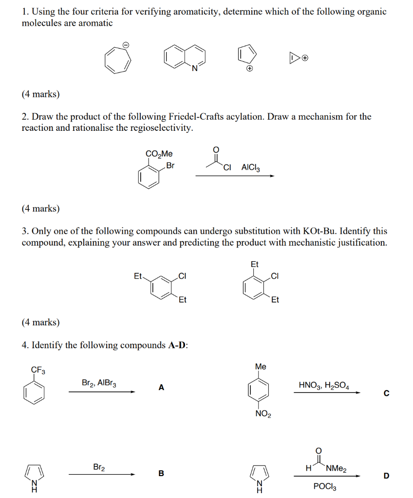 Solved 1. Using the four criteria for verifying aromaticity, | Chegg.com