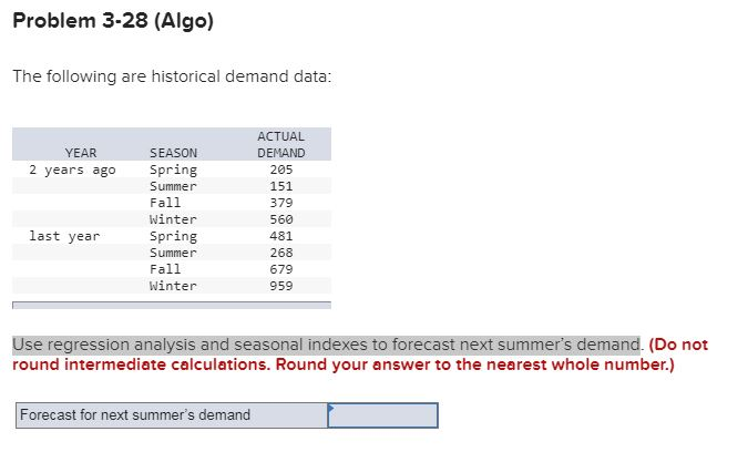 Solved Problem 3-28 (Algo) The following are historical | Chegg.com
