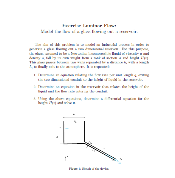 Solved Exercise Laminar Flow:Model the flow of a glass | Chegg.com