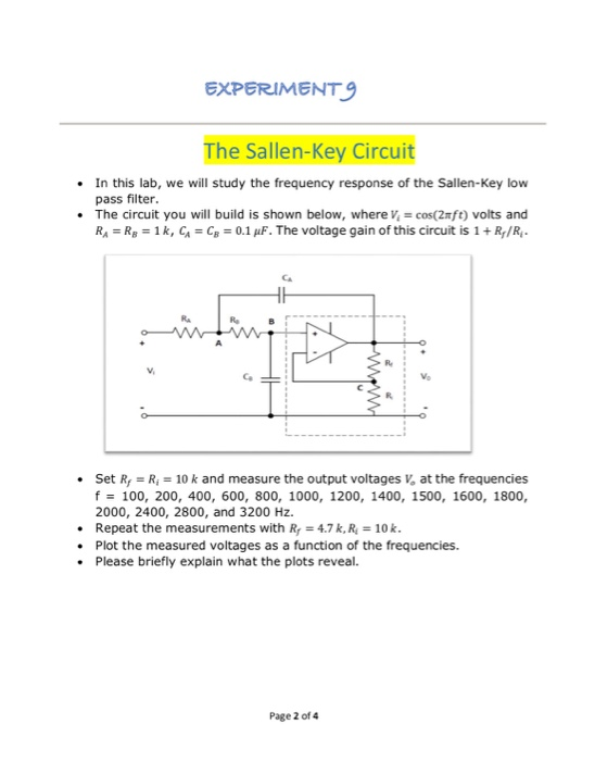 Solved EXPERIMENT 9 The Sallen-Key Circuit In this lab, we | Chegg.com