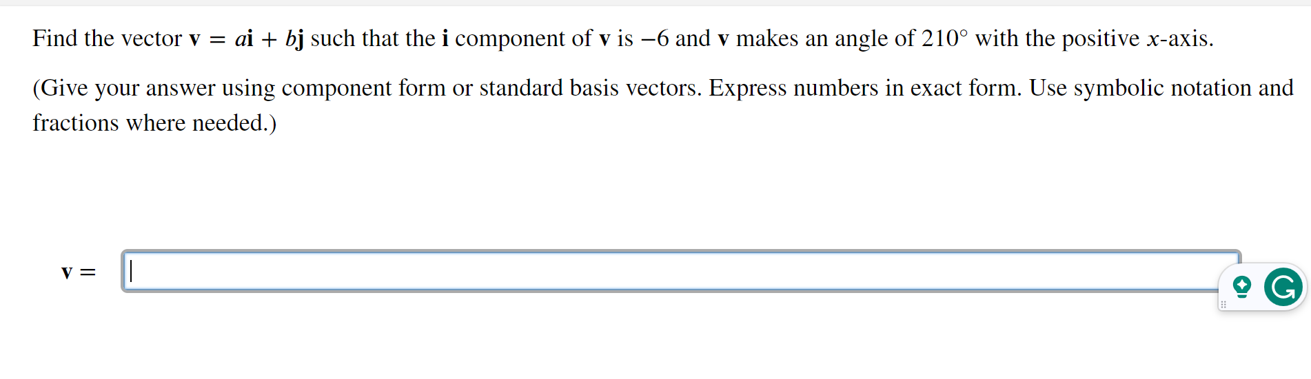 Solved Find the vector v=ai+bj ﻿such that the i component of | Chegg.com