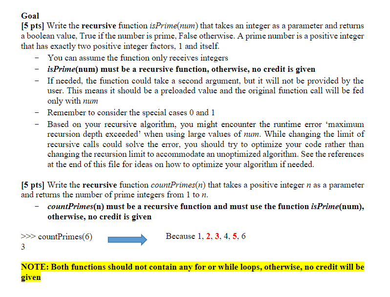Solved Goal 5 Pts Write The Recursive Function