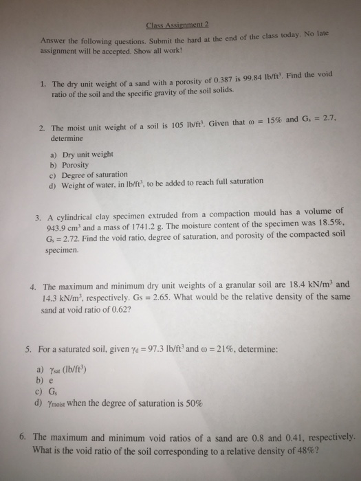 Solved The dry unit weight of a sand with a porosity of | Chegg.com