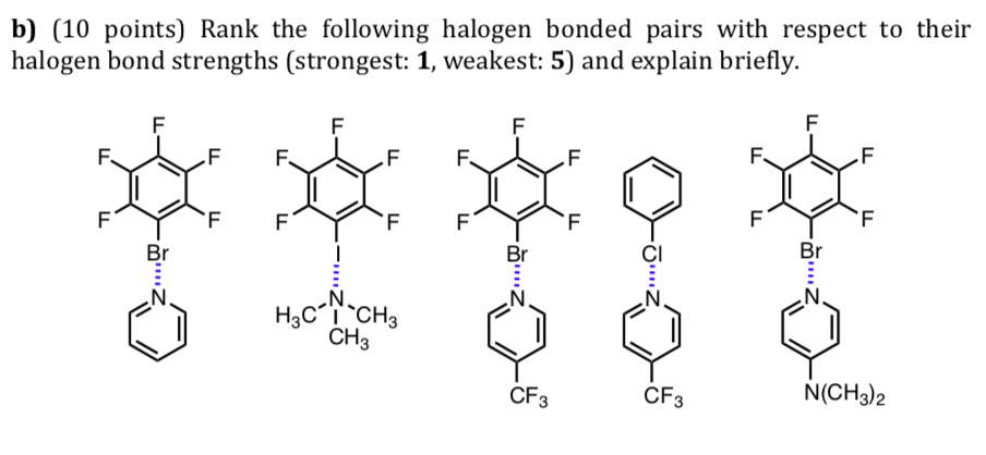 Solved b) (10 points) Rank the following halogen bonded | Chegg.com