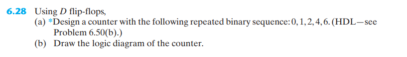 Solved 6.28 ﻿Using D ﻿flip-flops,(a) *Design a counter with | Chegg.com