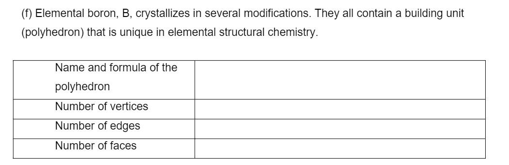 Solved (f) Elemental boron, B, crystallizes in several | Chegg.com