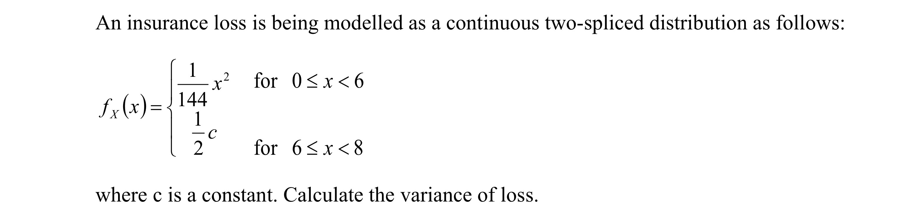 Solved An insurance loss is being modelled as a continuous | Chegg.com