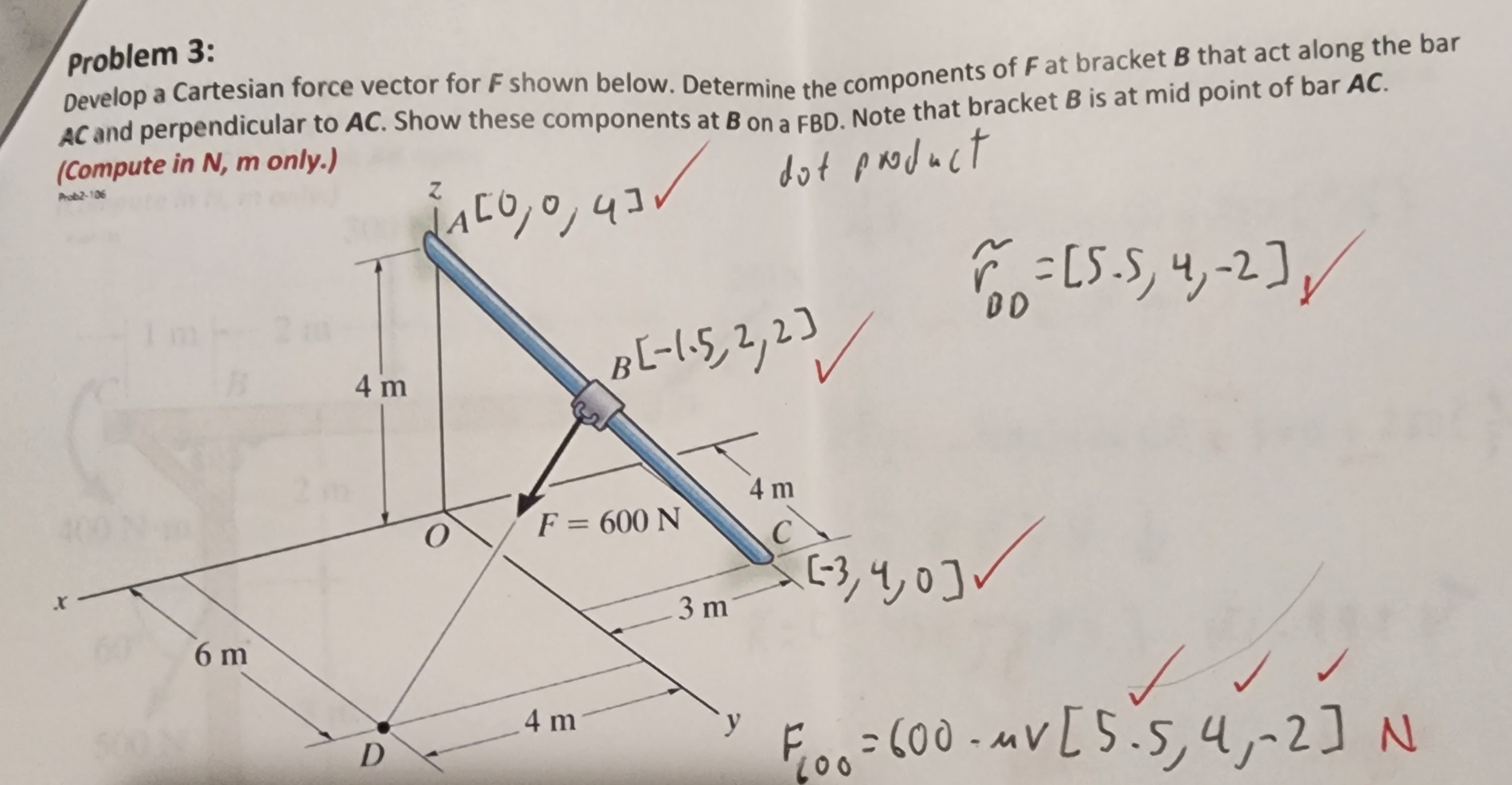 Solved problem 3: Develop a Cartesian force vector for F | Chegg.com
