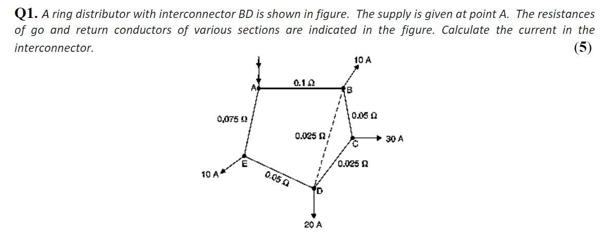 Solved Q1. A ring distributor with interconnector BD is | Chegg.com