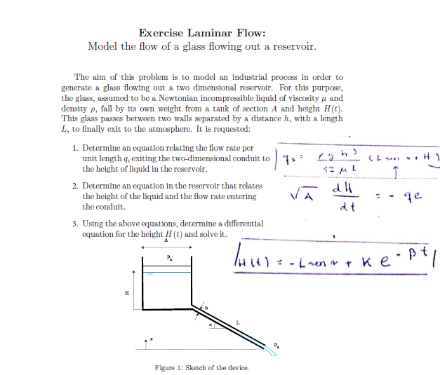 Solved Exercise Laminar Flow:Model the flow of a glass | Chegg.com